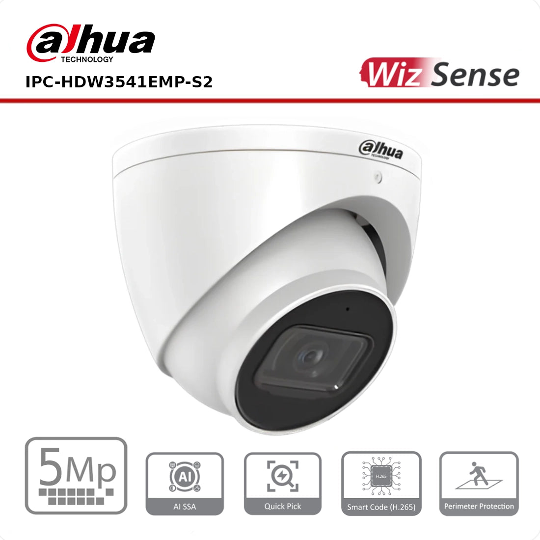 5MP Dahua IPC-HDW3541EMP-S2 WizSense AI Series IR Turret Camera Built – CCTV Express UK