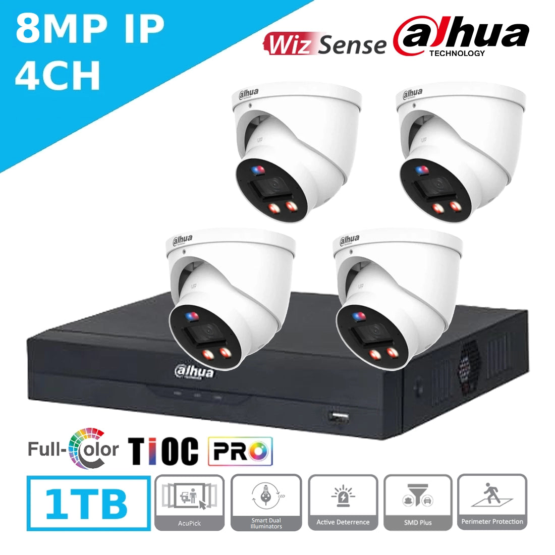 Dahua 8MP 4 Channel Premium TiOC Pro Kit – 4 x IPC-HDW3849HP-AS-PV-PRO – CCTV Express UK