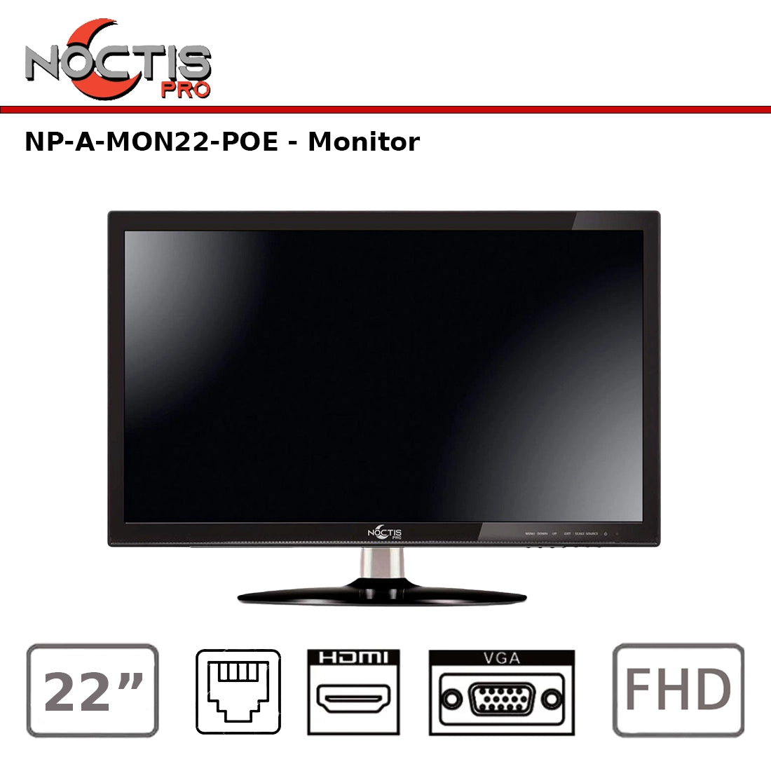 Noctis Pro NP-A-MON22-POE 22" Monitor 1920x1080, 1xVGA 1XHDMI & Speake – CCTV Express UK