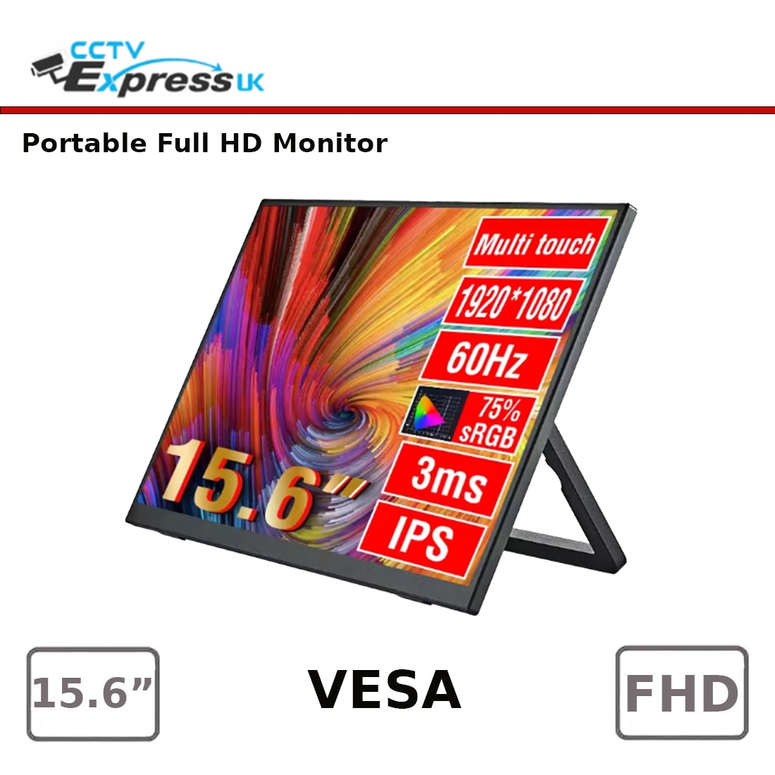 15.6-Inch Portable Full HD Monitor 1080P HDR 16:9 VESA Mountable 5V US ...