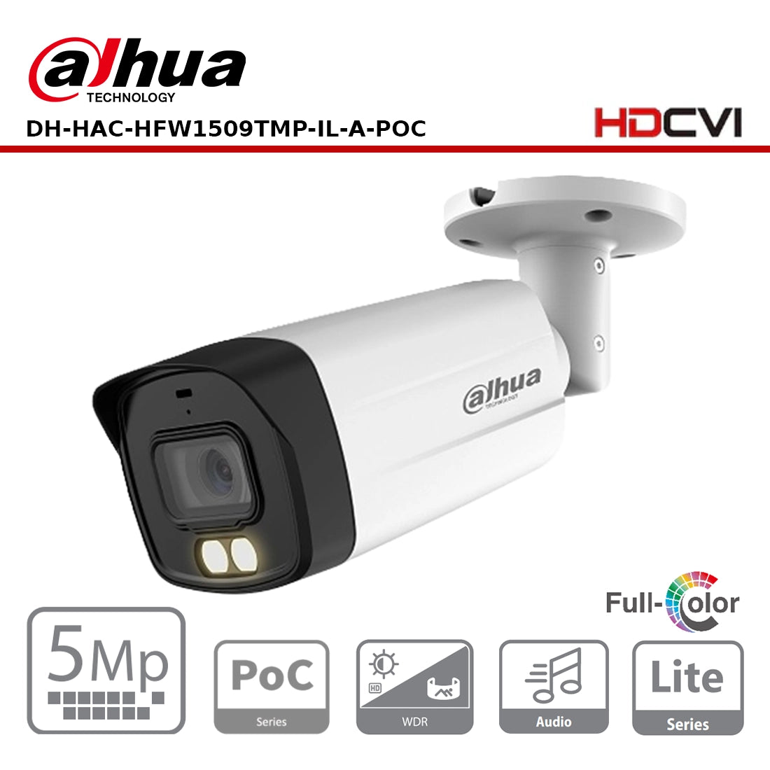 Dahua DH-HAC-HFW1509TMP-IL-A-POC - 5MP Dual Illuminator HDCVI PoC Bull ...