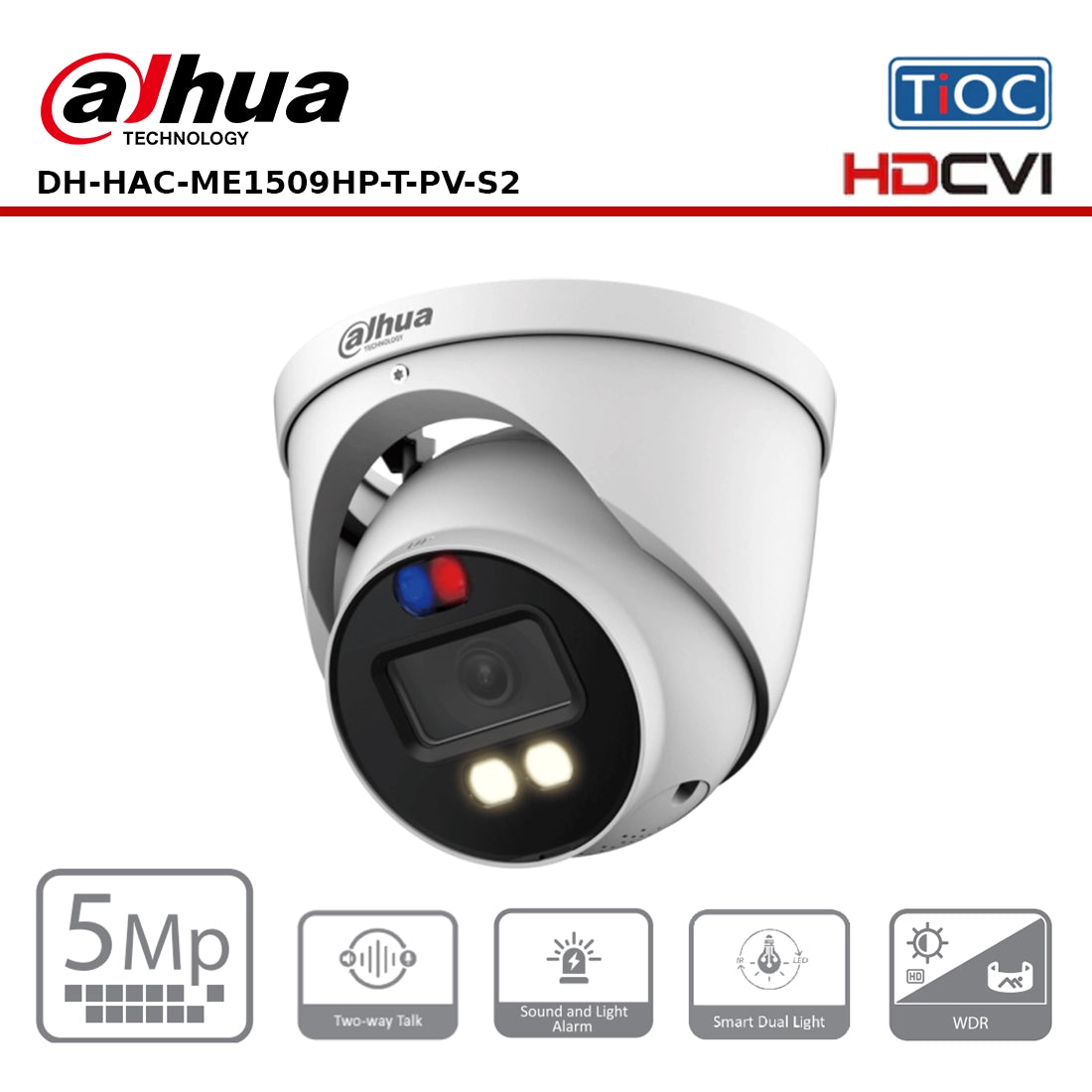 Dahua DH-HAC-ME1509HP-T-PV-S2 - 5MP HDCVI Smart Dual Light TiOC 2 Plus ...