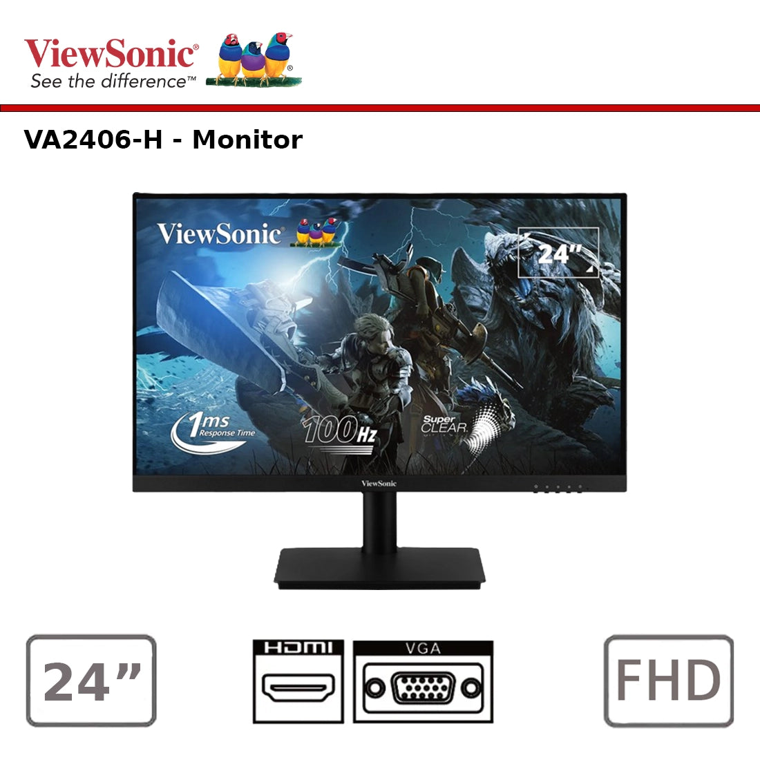 ViewSonic VA2406-H 24" Full HD Monitor - VA, 100Hz, 1ms, HDMI – CCTV ...