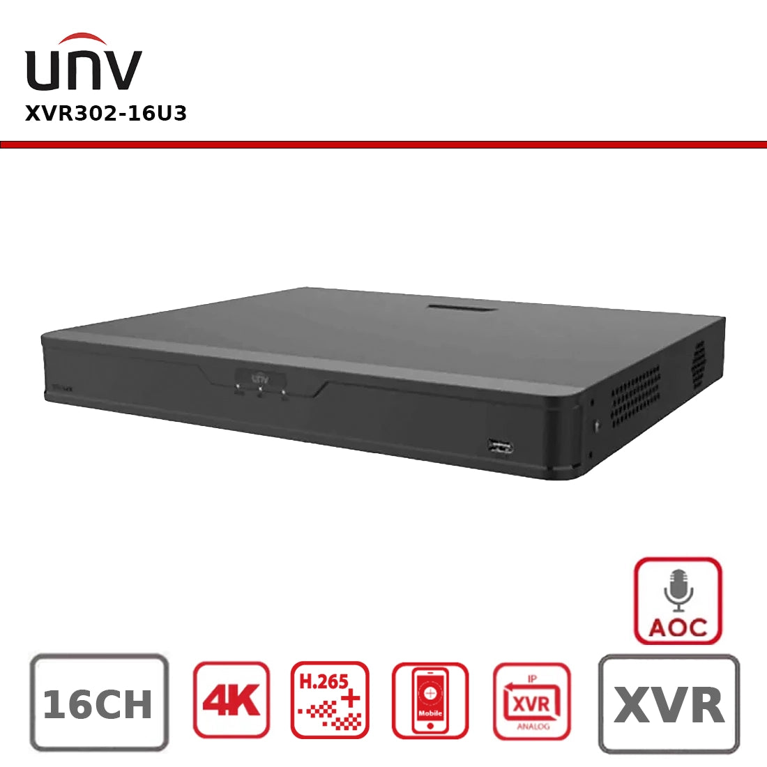 Uniview UV-XVR302-16U3 16-Channel 8MP Hybrid DVR, 2 × HDD, 4K Output ...