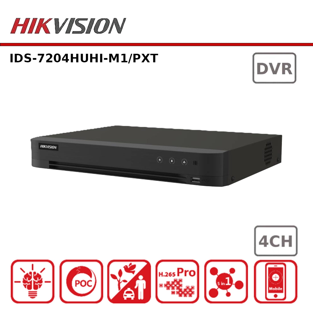 Hikvision iDS-7204HUHI-M1/PXT 4-ch 5 MP 1U H.265 AcuSense POC DVR ...